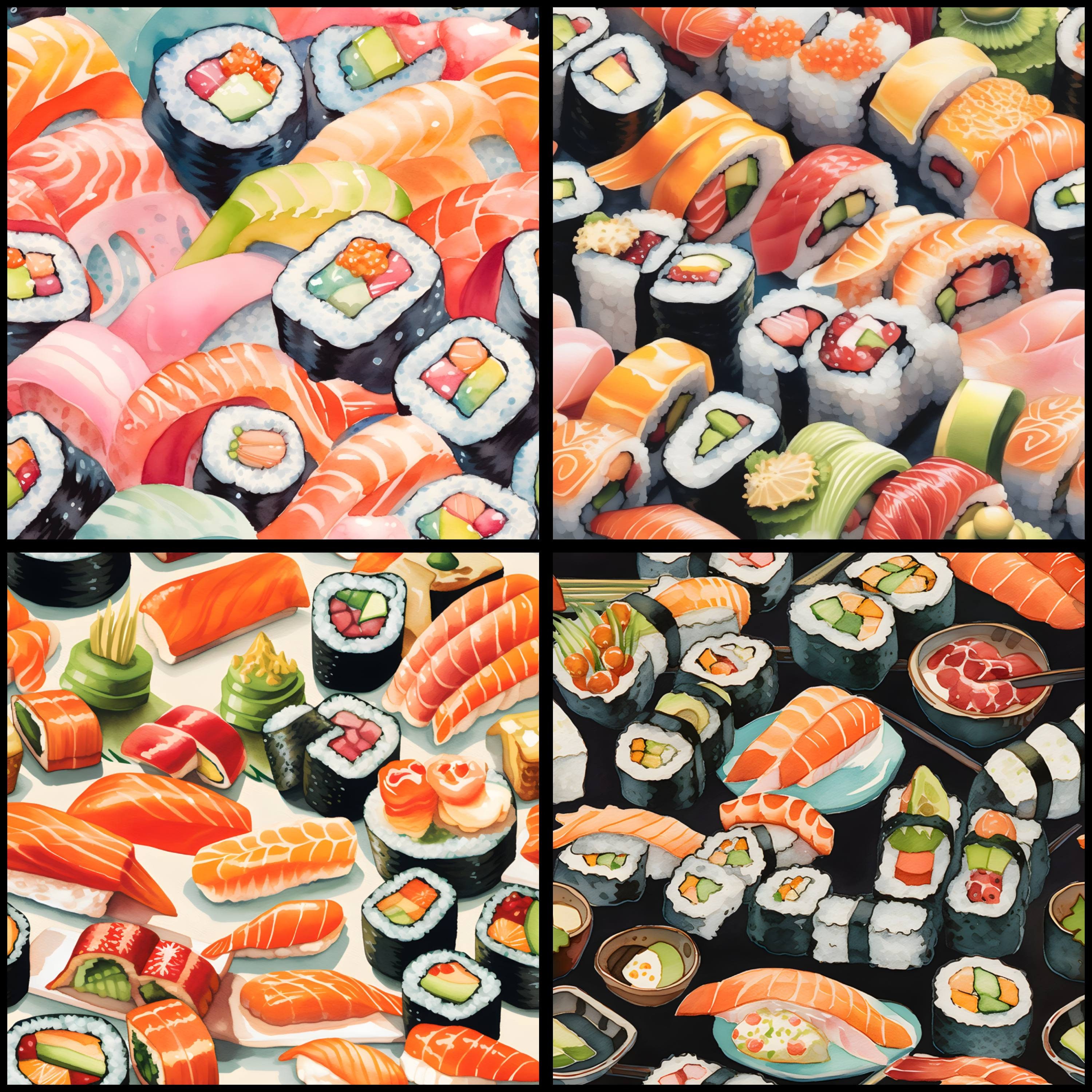 Digital Paper Sushi Pattern Instant Download Seamless Digital Japanese ...