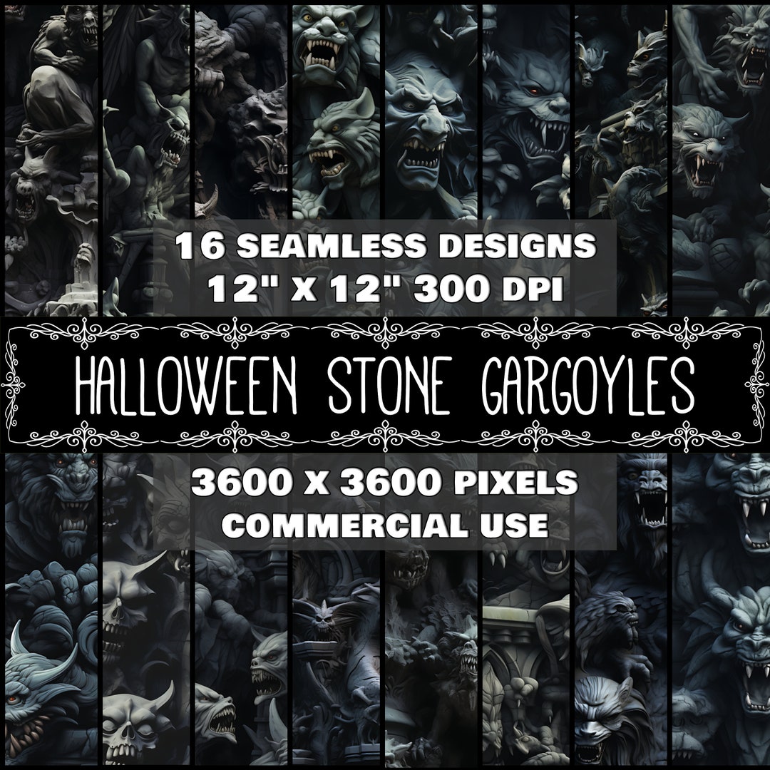Halloween Digital Paper Gargoyle Pattern Instant Download Seamless ...