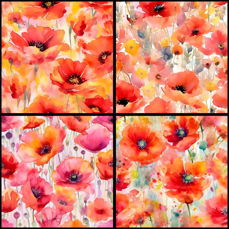 Digital Paper Poppies Pattern Instant Download Seamless Digital ...