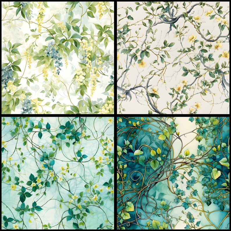 Digital Paper Vines Pattern Instant Download Seamless Digital Tendrils ...