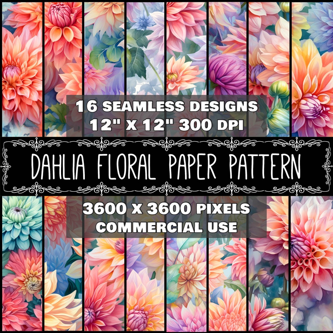 Digital Paper Dahlias Floral Pattern Instant Download Seamless Dahlia ...