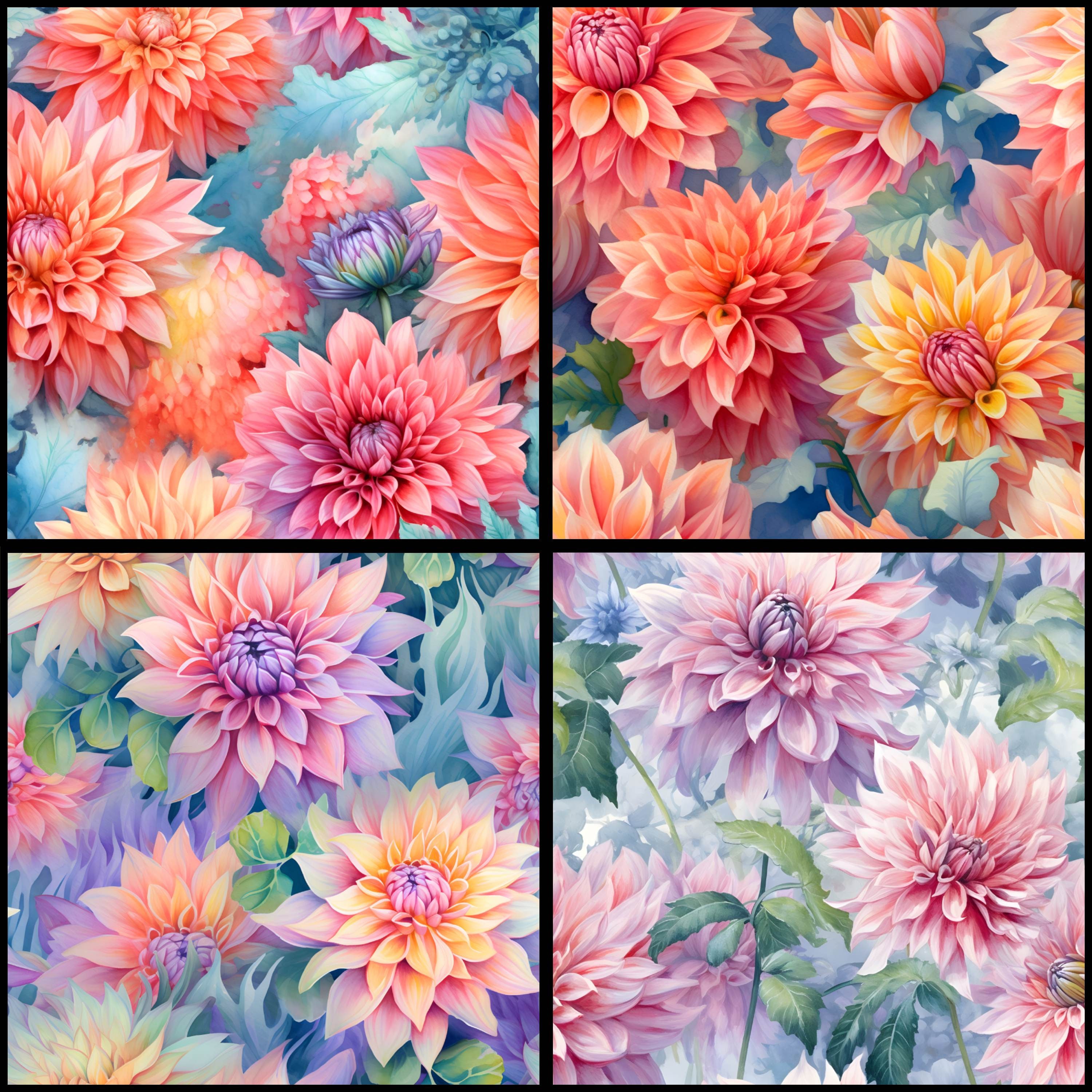 Digital Paper Dahlias Floral Pattern Instant Download Seamless Dahlia ...