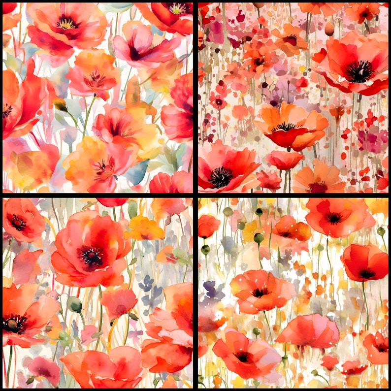 Digital Paper Poppies Pattern Instant Download Seamless Digital ...