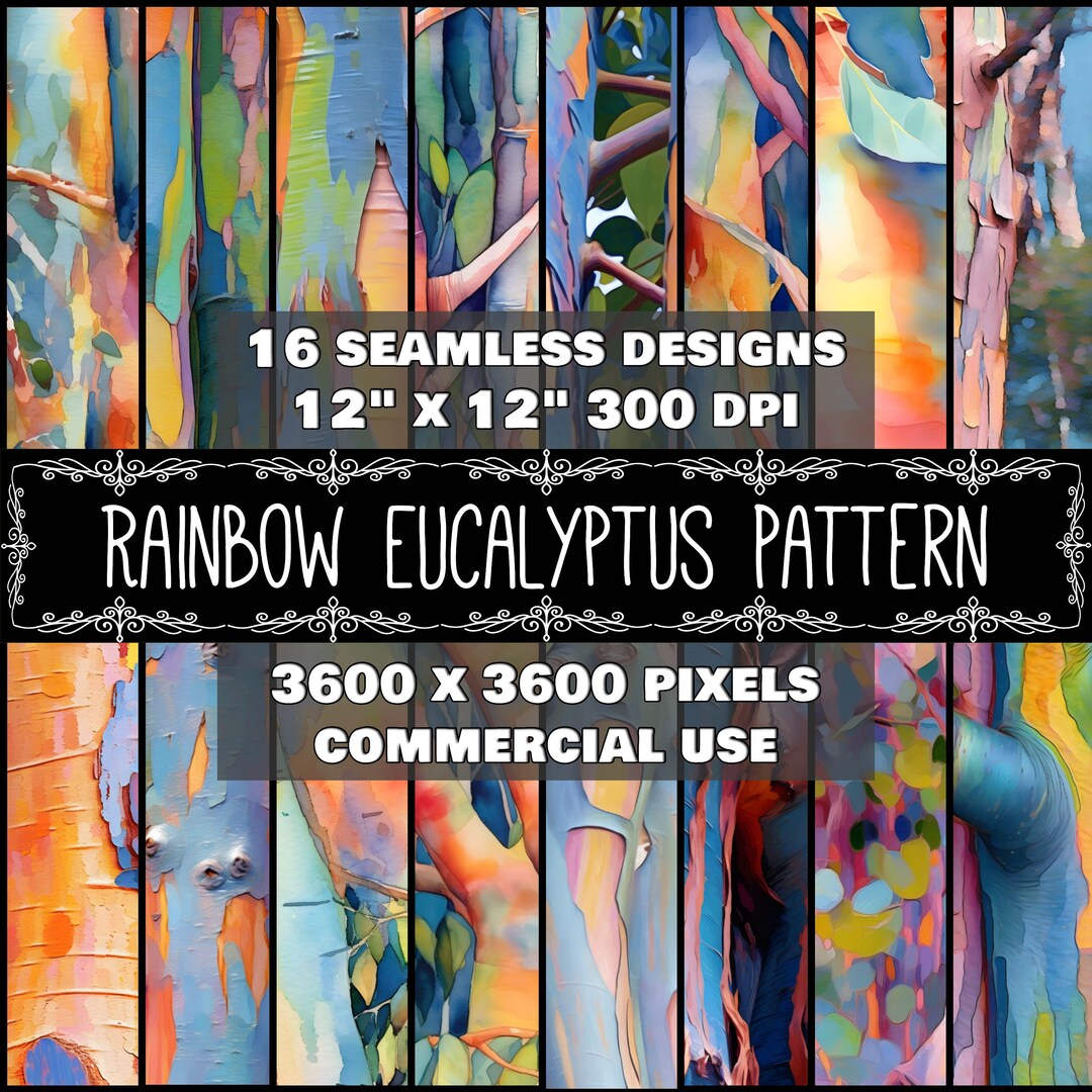 Digital Paper Rainbow Eucalyptus Pattern Instant Download Seamless ...