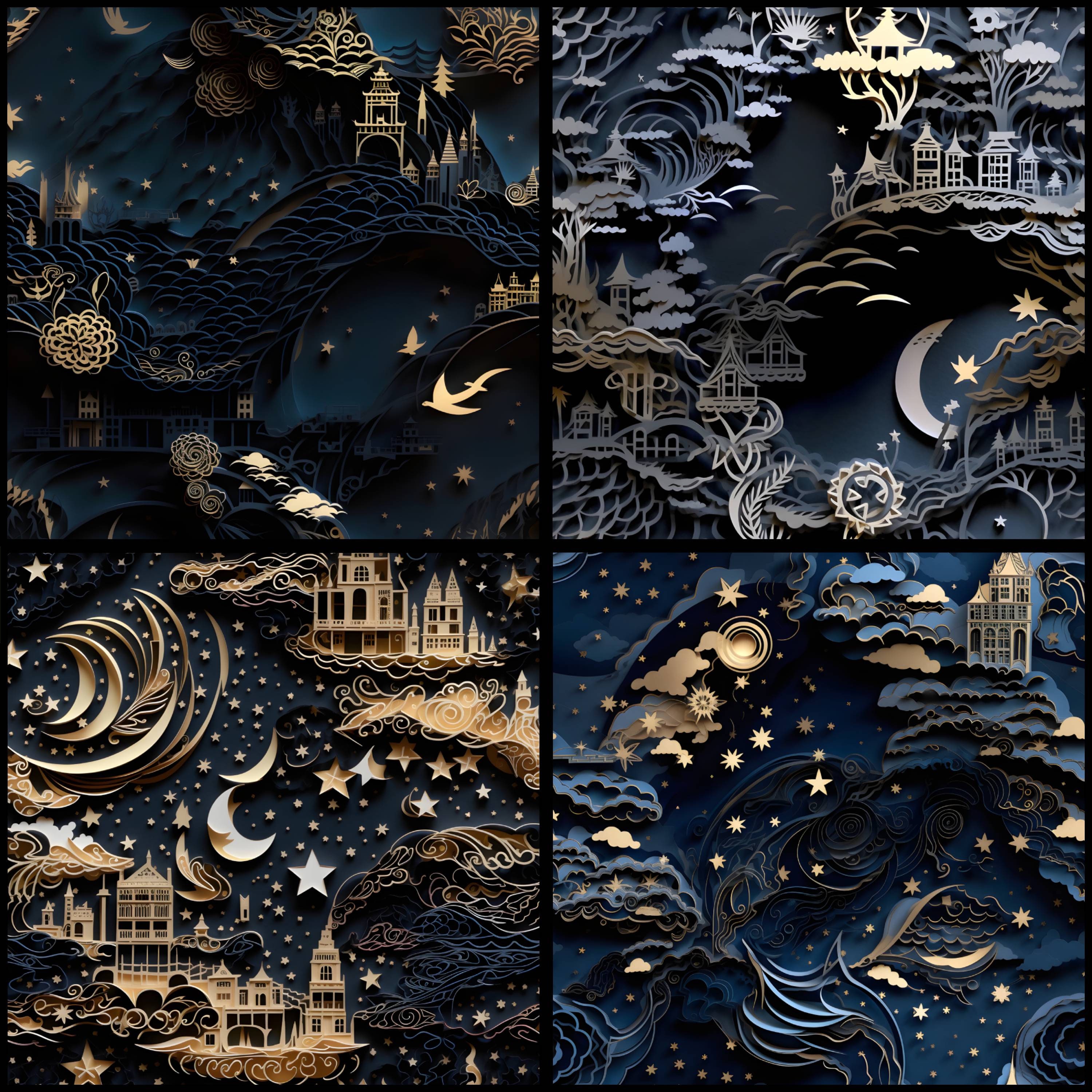 Digital Paper Kirigami Pattern Instant Download Seamless Digital Night ...