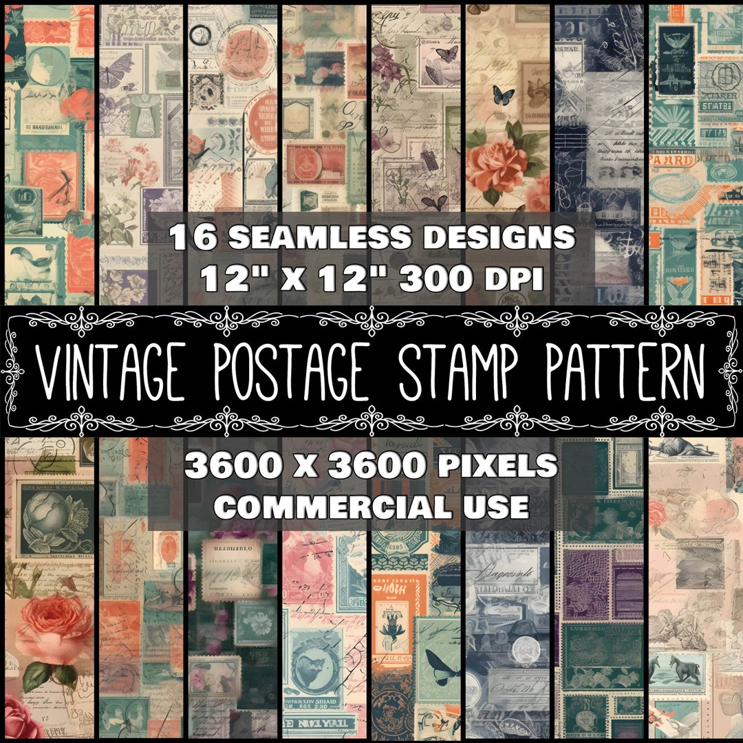 Digital Paper Vintage Stamp Pattern Instant Download Seamless Digital ...