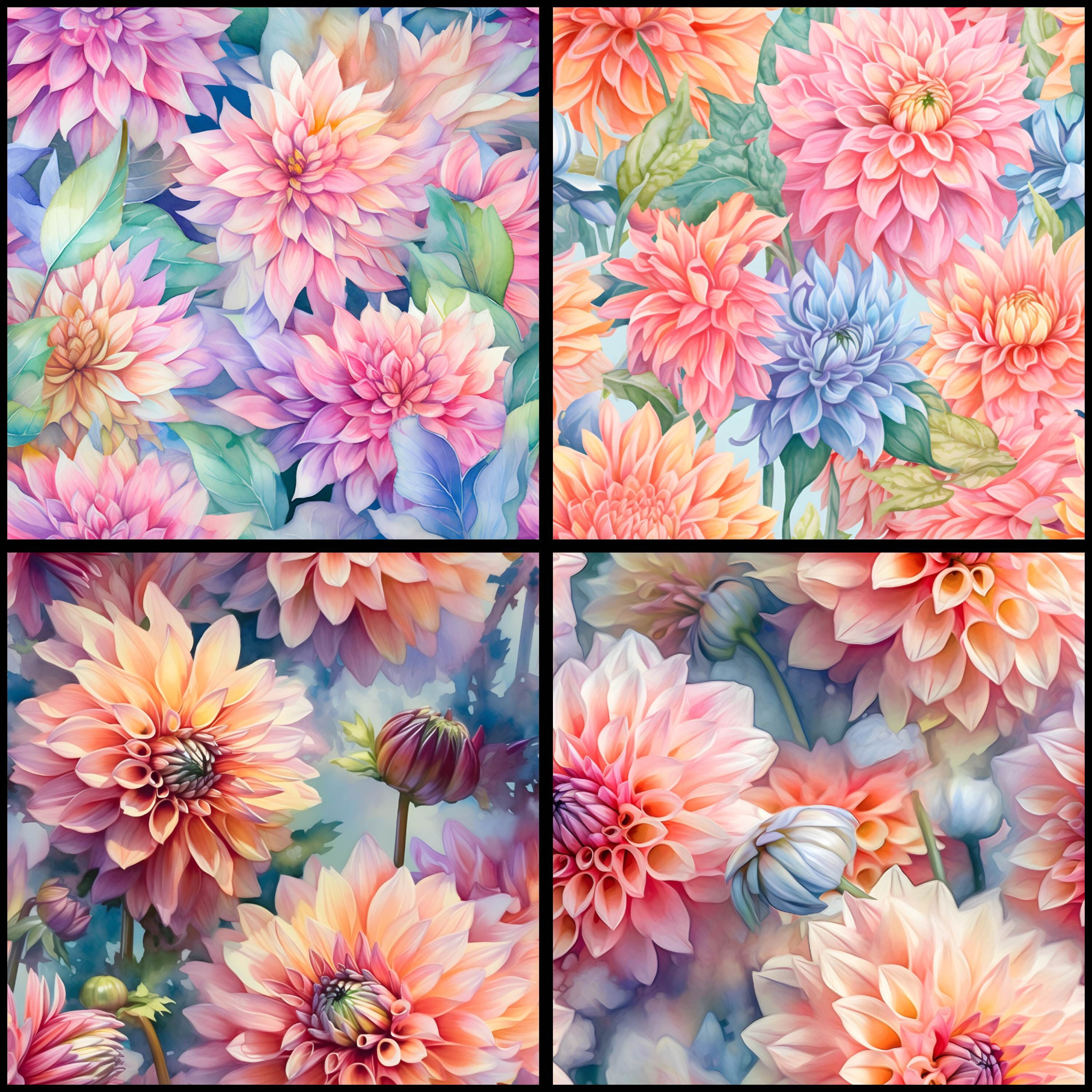 Digital Paper Dahlias Floral Pattern Instant Download Seamless Dahlia ...