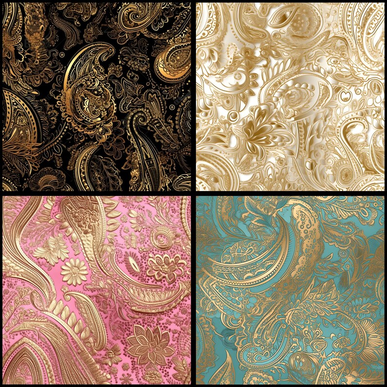 Digital Paper Gold Paisley Pattern Instant Download Seamless Digital ...