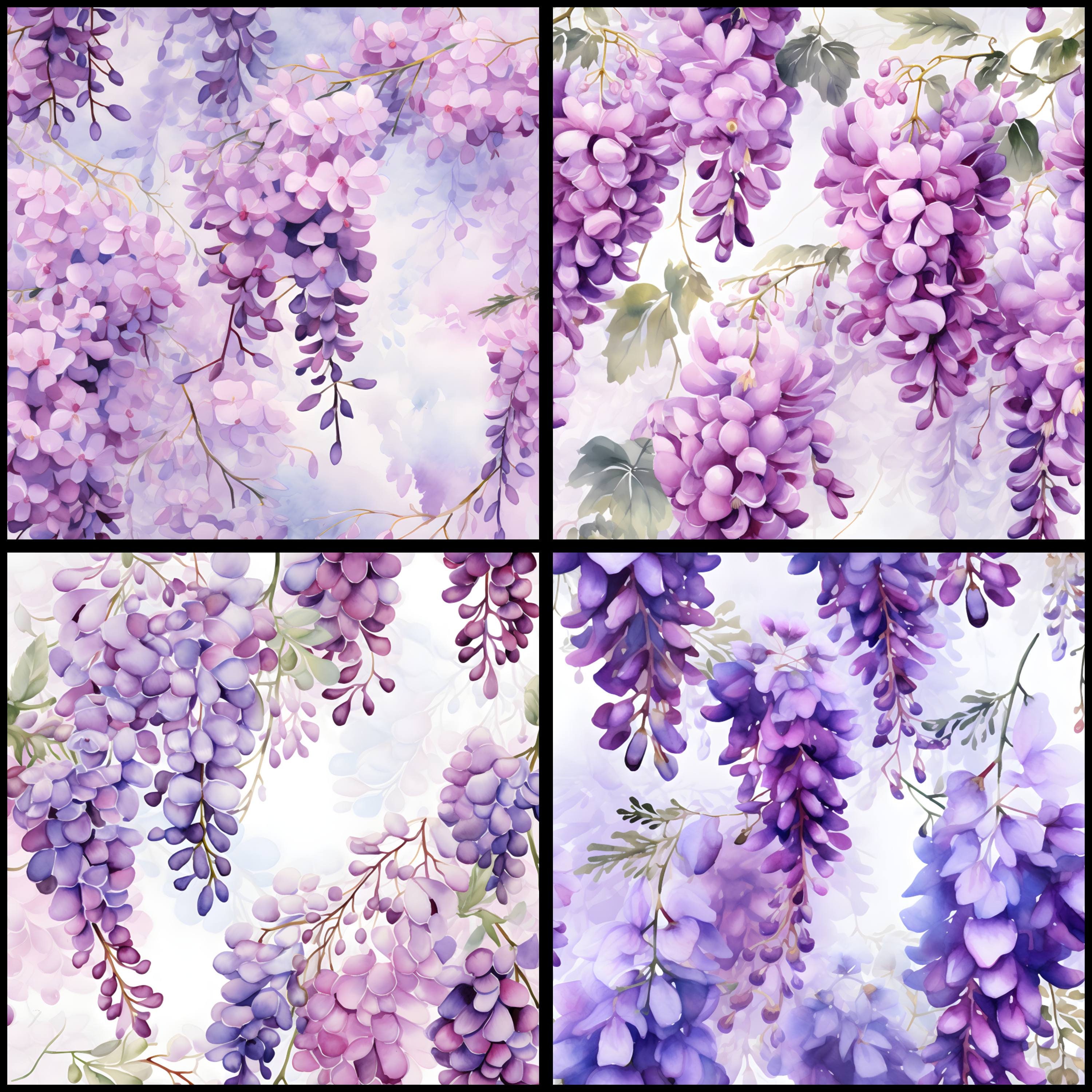 Digital Paper Wisteria Pattern Instant Download Seamless Watercolor ...