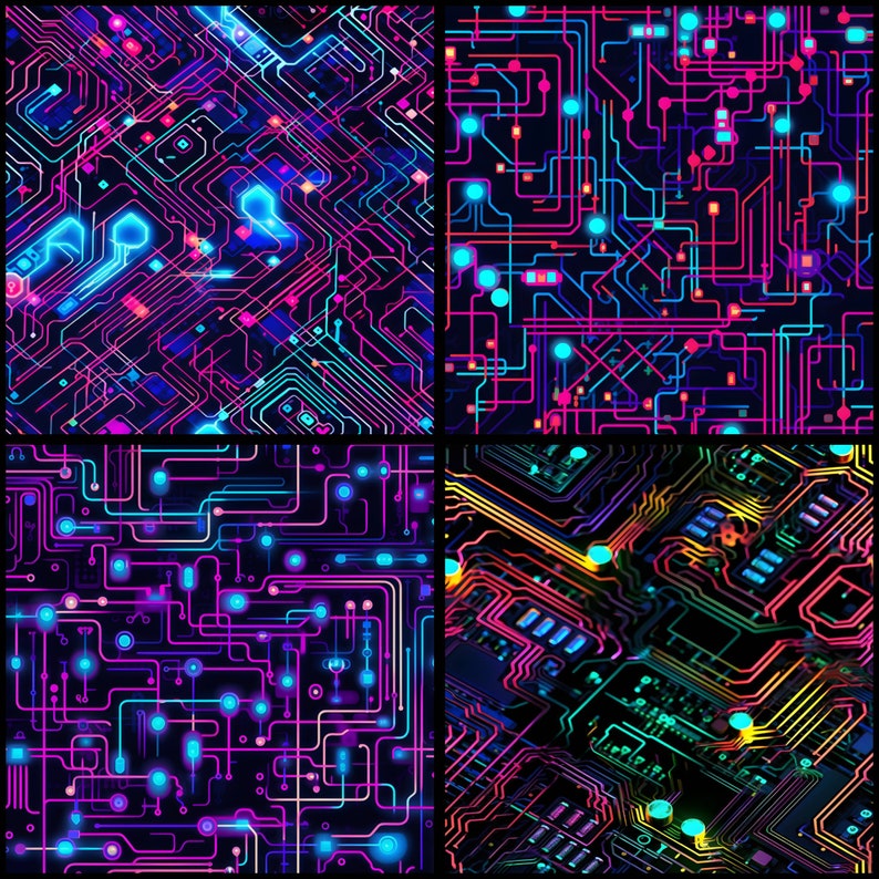 Digital Paper Neon Circuit Board Pattern Instant Download Seamless ...