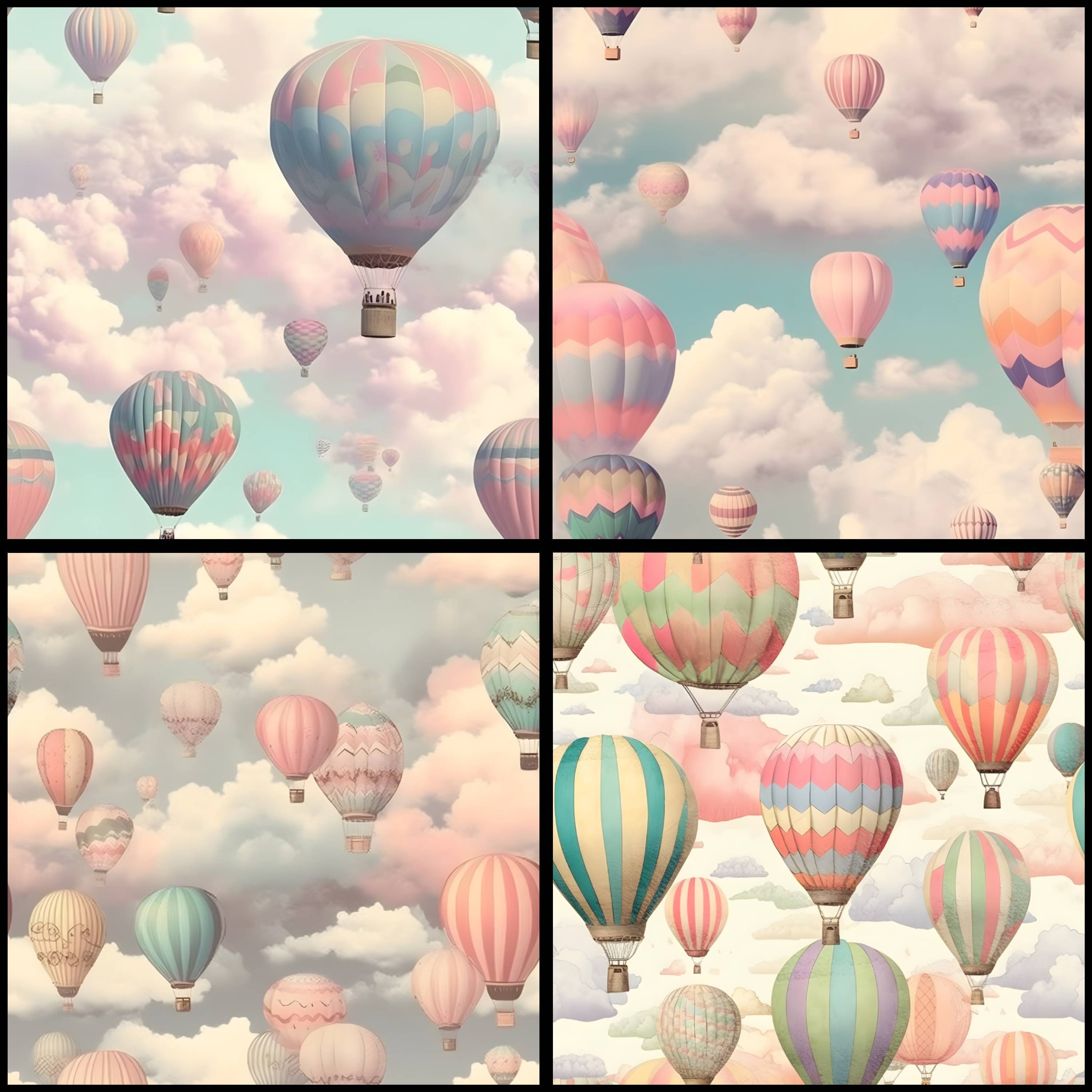 Digital Paper Hot Air Balloon Pattern Instant Download Seamless Digital ...
