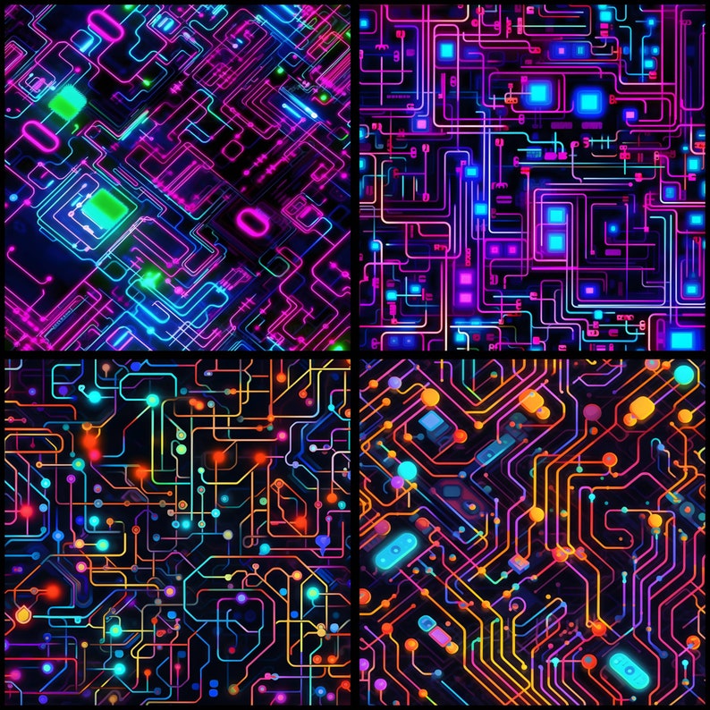 Digital Paper Neon Circuit Board Pattern Instant Download Seamless ...