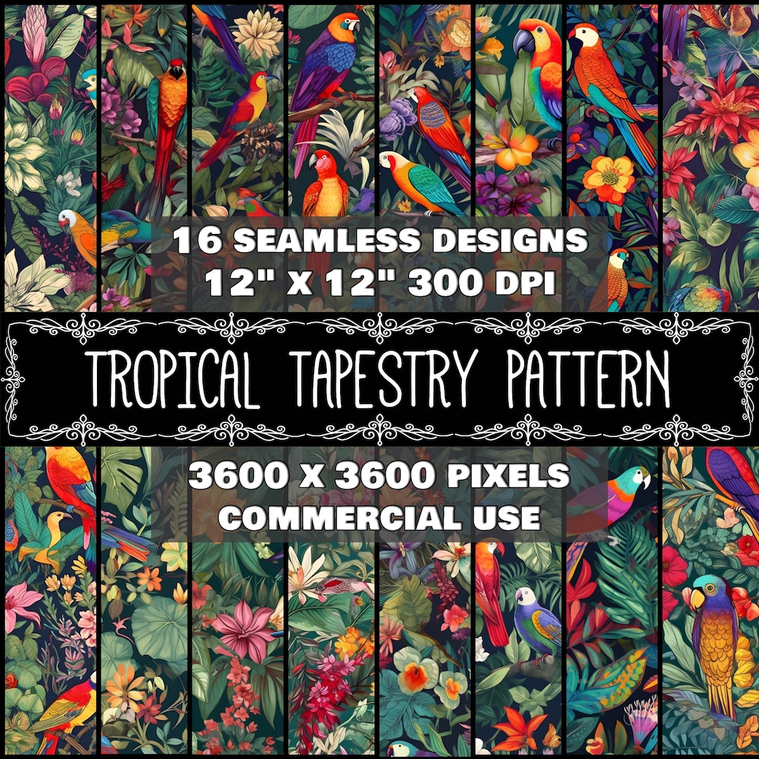 Digital Paper Tropical Bird Pattern Instant Download Seamless Digital ...