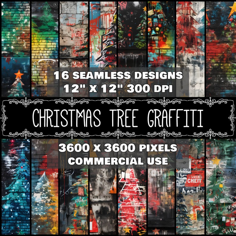 Christmas Digital Paper Graffiti Pattern Instant Download Seamless ...