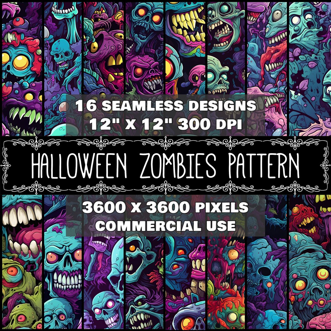 Halloween Digital Paper Zombies Pattern Instant Download Seamless ...