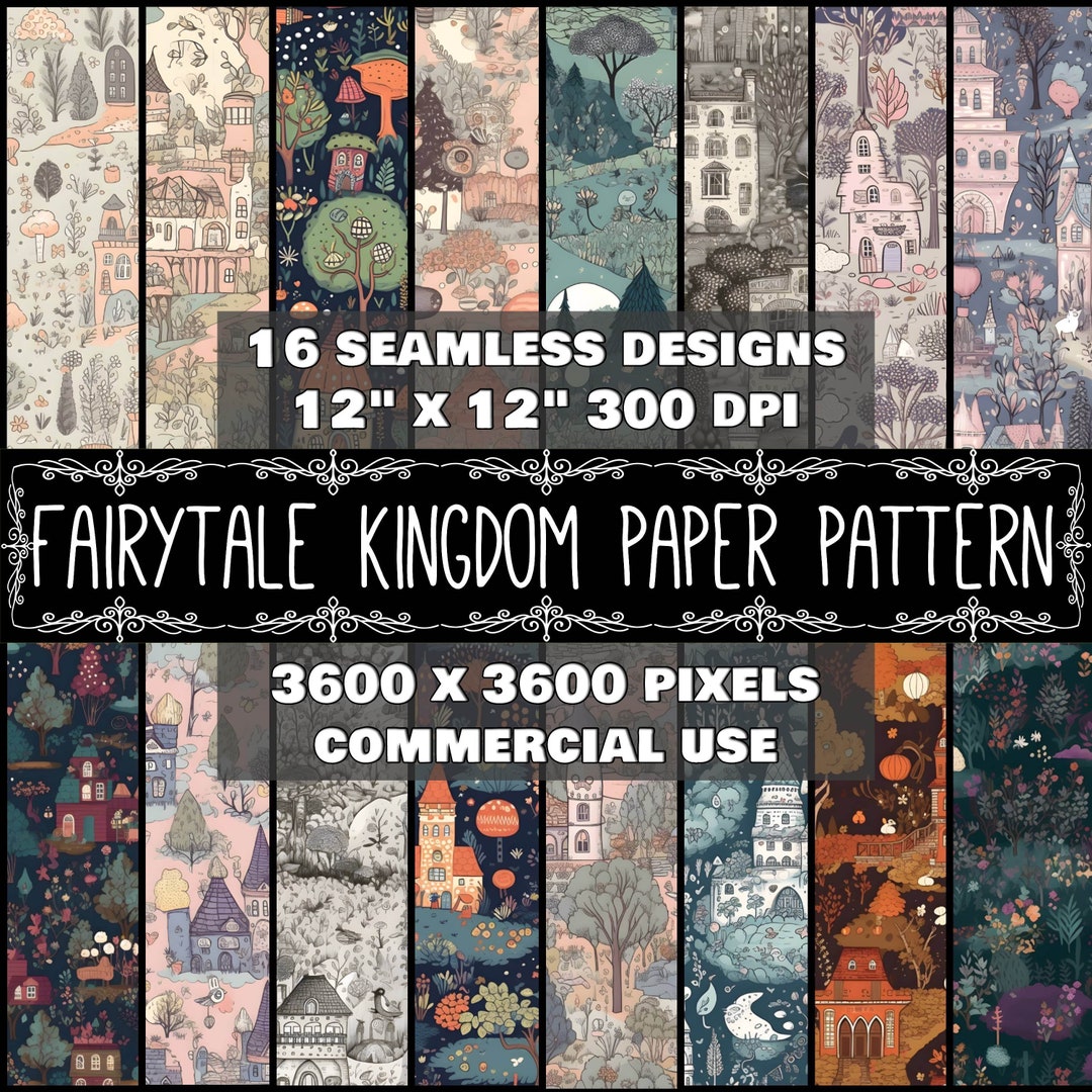 Digital Paper Fairytale Pattern Castle Design Digital Garden Scrapbook ...