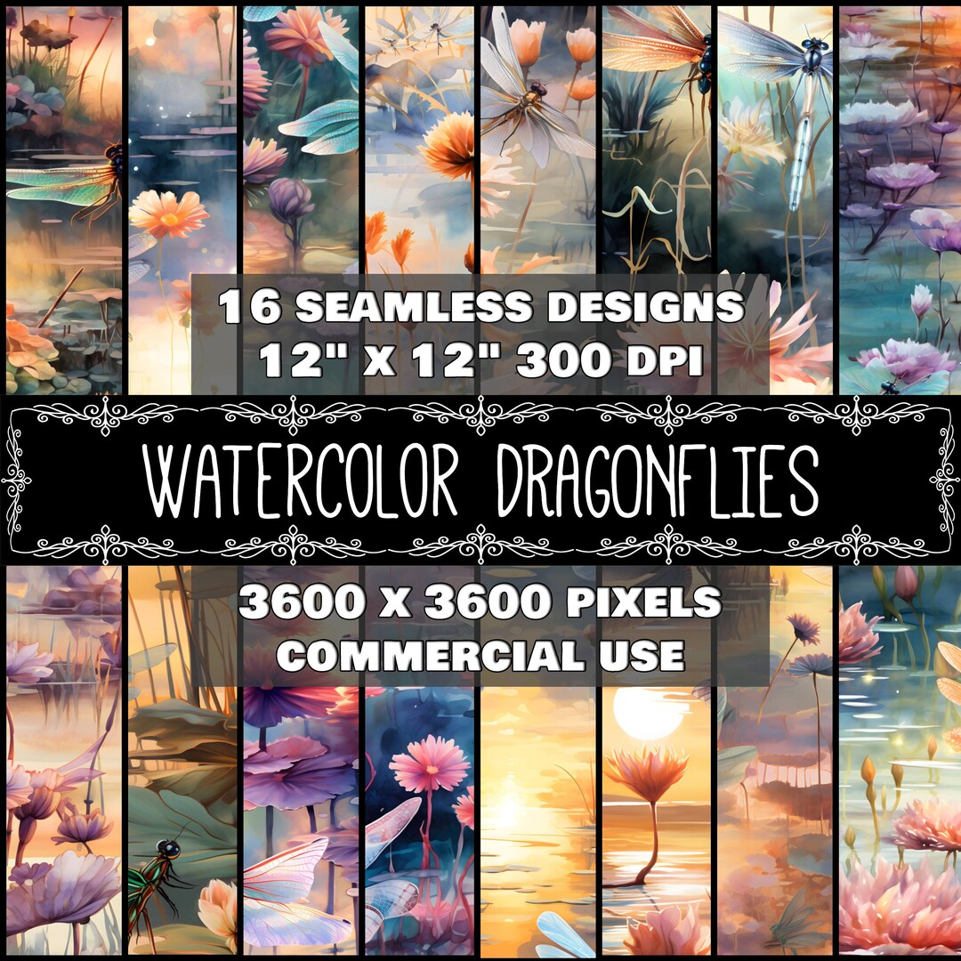 Digital Paper Dragonfly Pattern Instant Download Seamless Digital ...