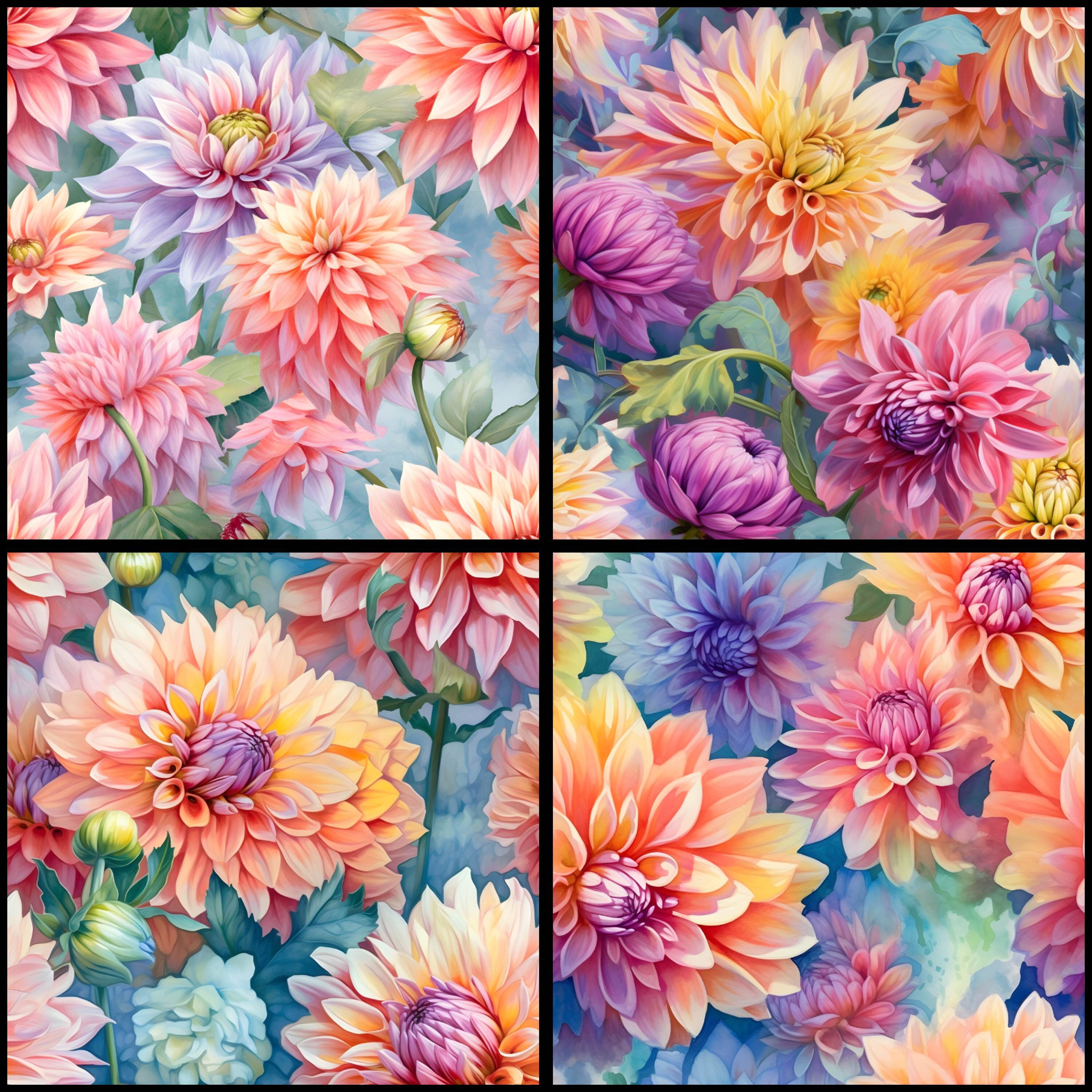 Digital Paper Dahlias Floral Pattern Instant Download Seamless Dahlia ...