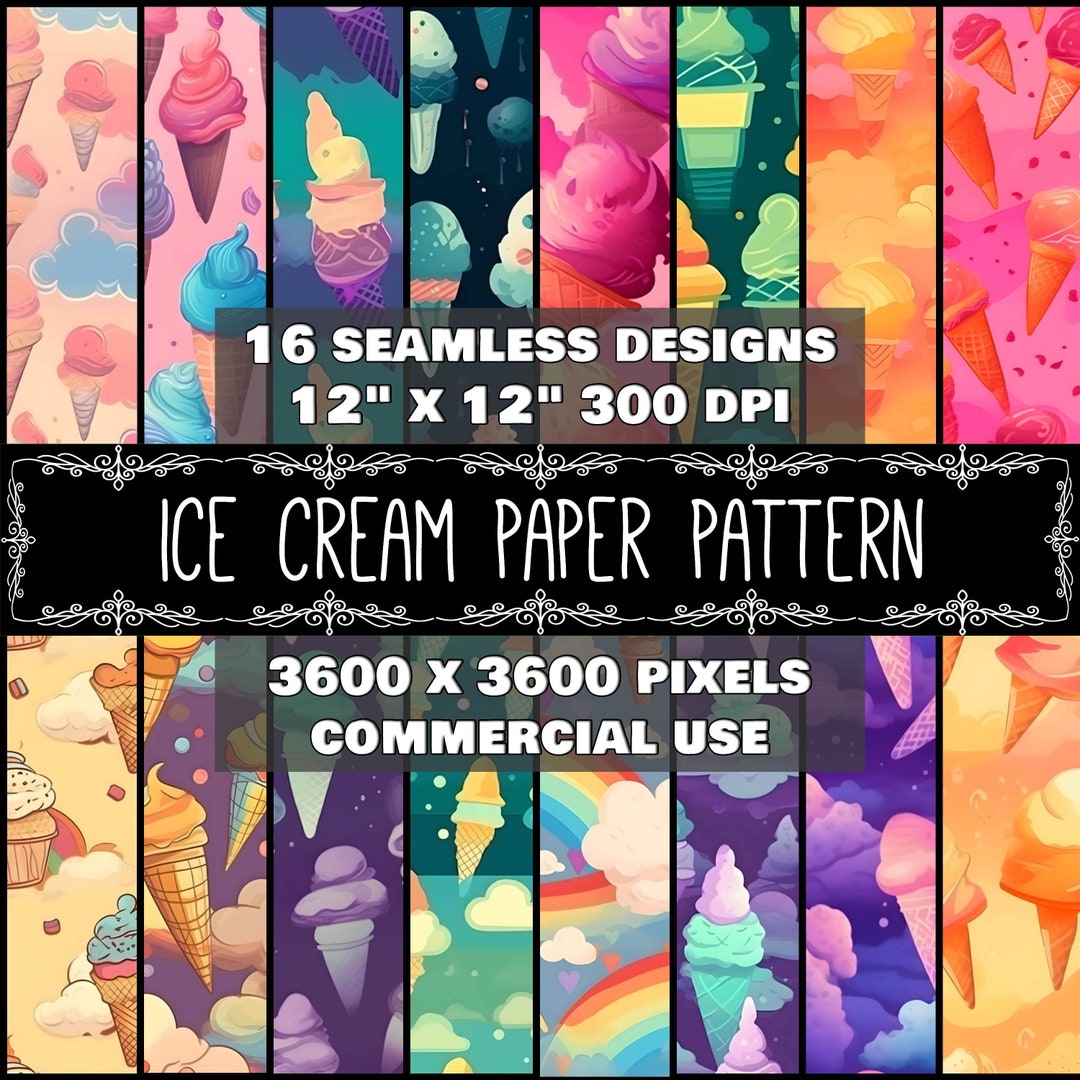 Digital Paper Ice Cream Pattern Instant Download Seamless Ice-cream ...