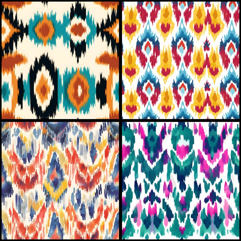 Digital Paper Ikat Pattern Instant Download Seamless Watercolor Ikat ...