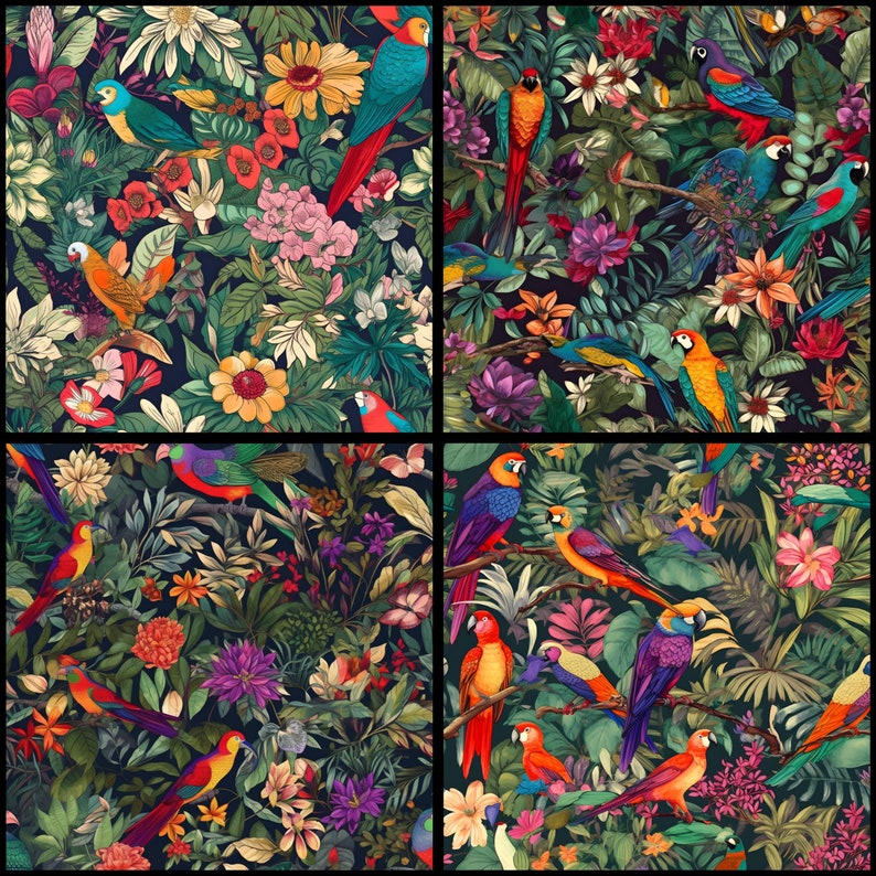 Digital Paper Tropical Bird Pattern Instant Download Seamless Digital Tropical Floral Design ...