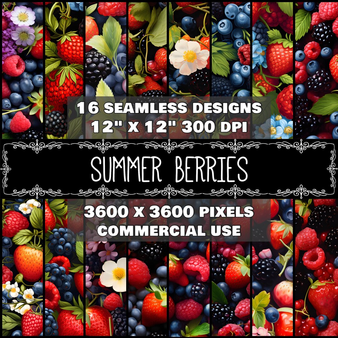 Digital Paper Berries Pattern Instant Download Seamless Digital Summer ...