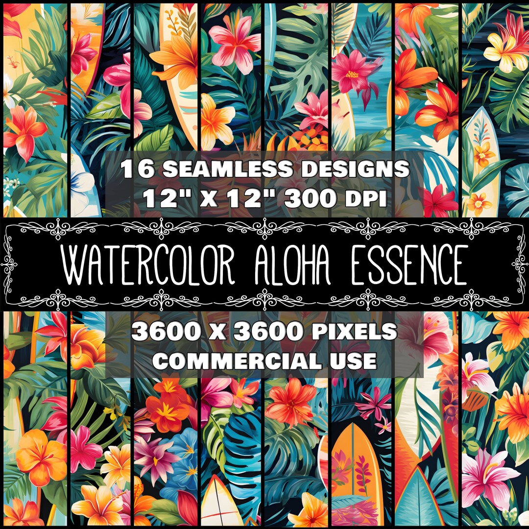 Digital Paper Watercolor Aloha Pattern Instant Download Seamless ...