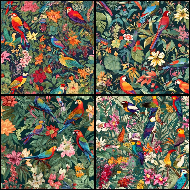 Digital Paper Tropical Bird Pattern Instant Download Seamless Digital Tropical Floral Design ...