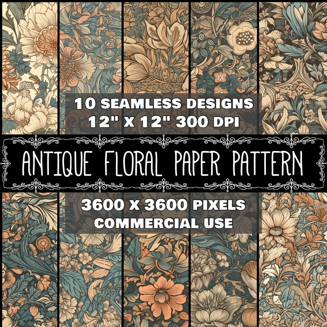 Digital Paper Vintage Floral Pattern Instant Download Seamless Digital ...