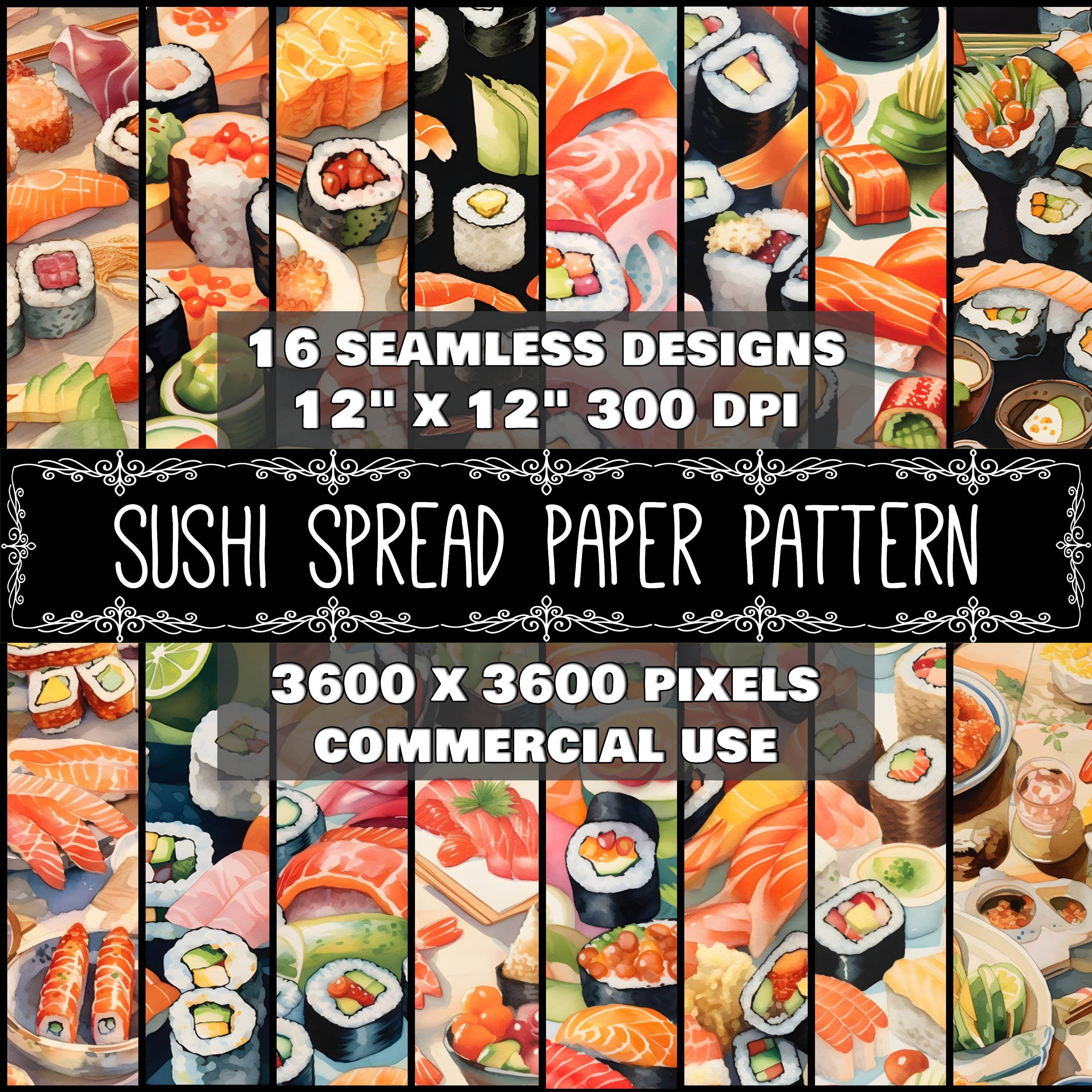 Digital Paper Sushi Pattern Instant Download Seamless Digital Japanese ...