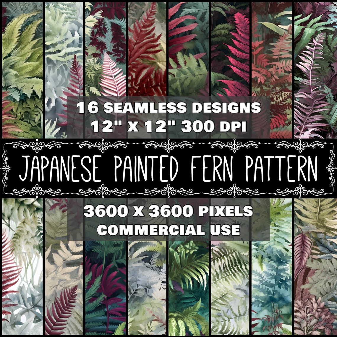 Digital Paper Fern Pattern Instant Download Seamless Digital Japanese ...