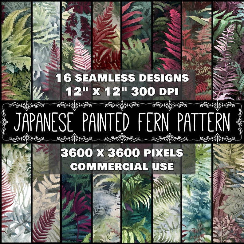 Digital Paper Fern Pattern Instant Download Seamless Digital Japanese ...