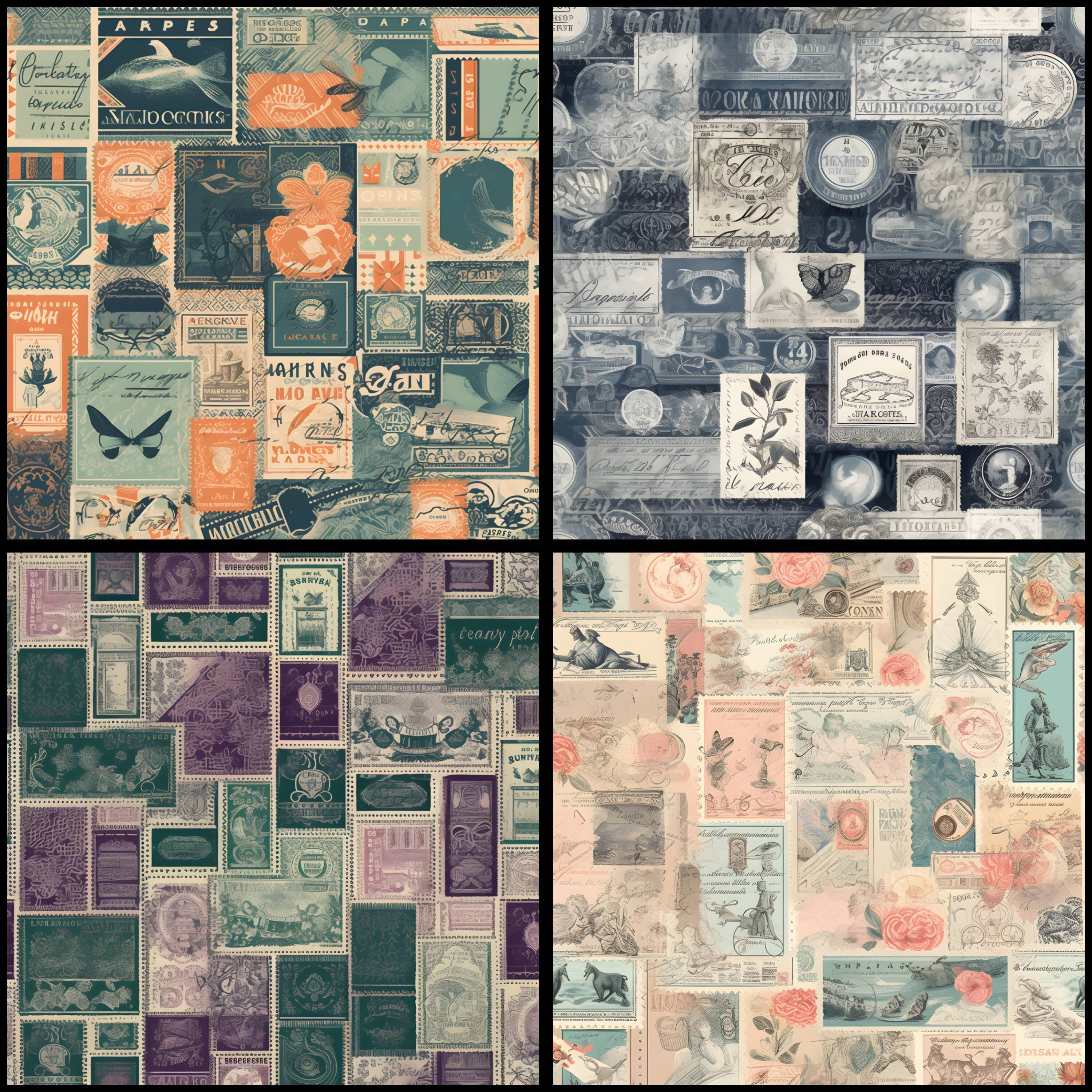 Digital Paper Vintage Stamp Pattern Instant Download Seamless Digital ...