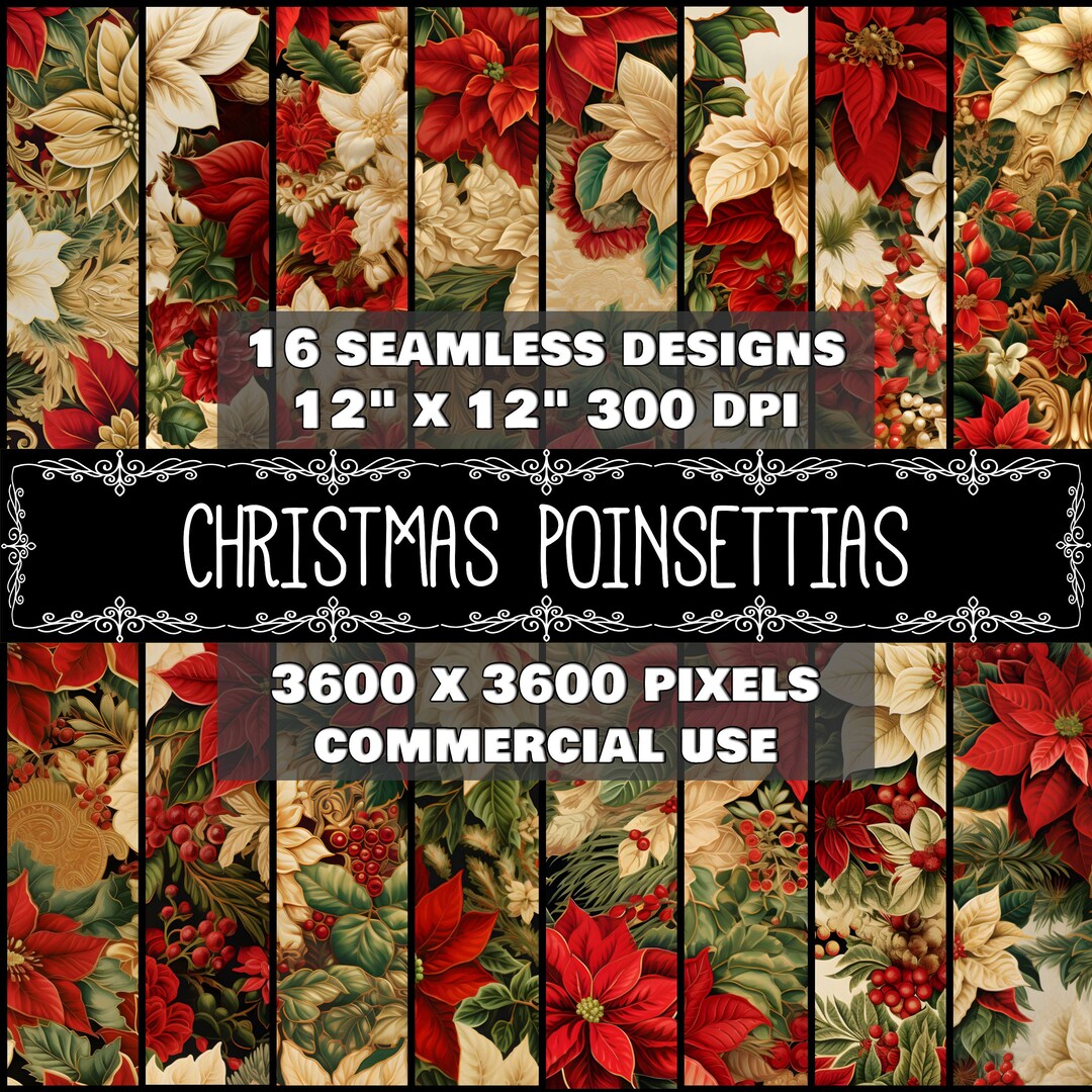 Christmas Digital Paper Poinsettias Pattern Instant Download Seamless ...