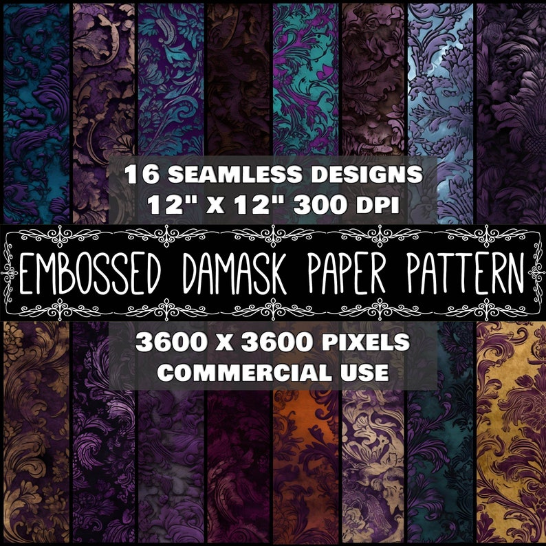 Digital Paper Embossed Damask Pattern Instant Download Seamless Digital Damask Embossed Design ...