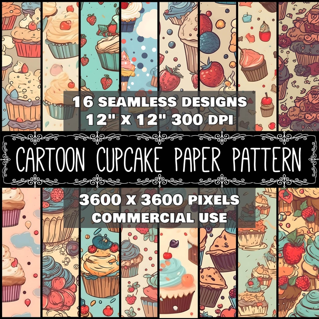 Digital Paper Cupcake Pattern Instant Download Seamless Digital Cartoon ...