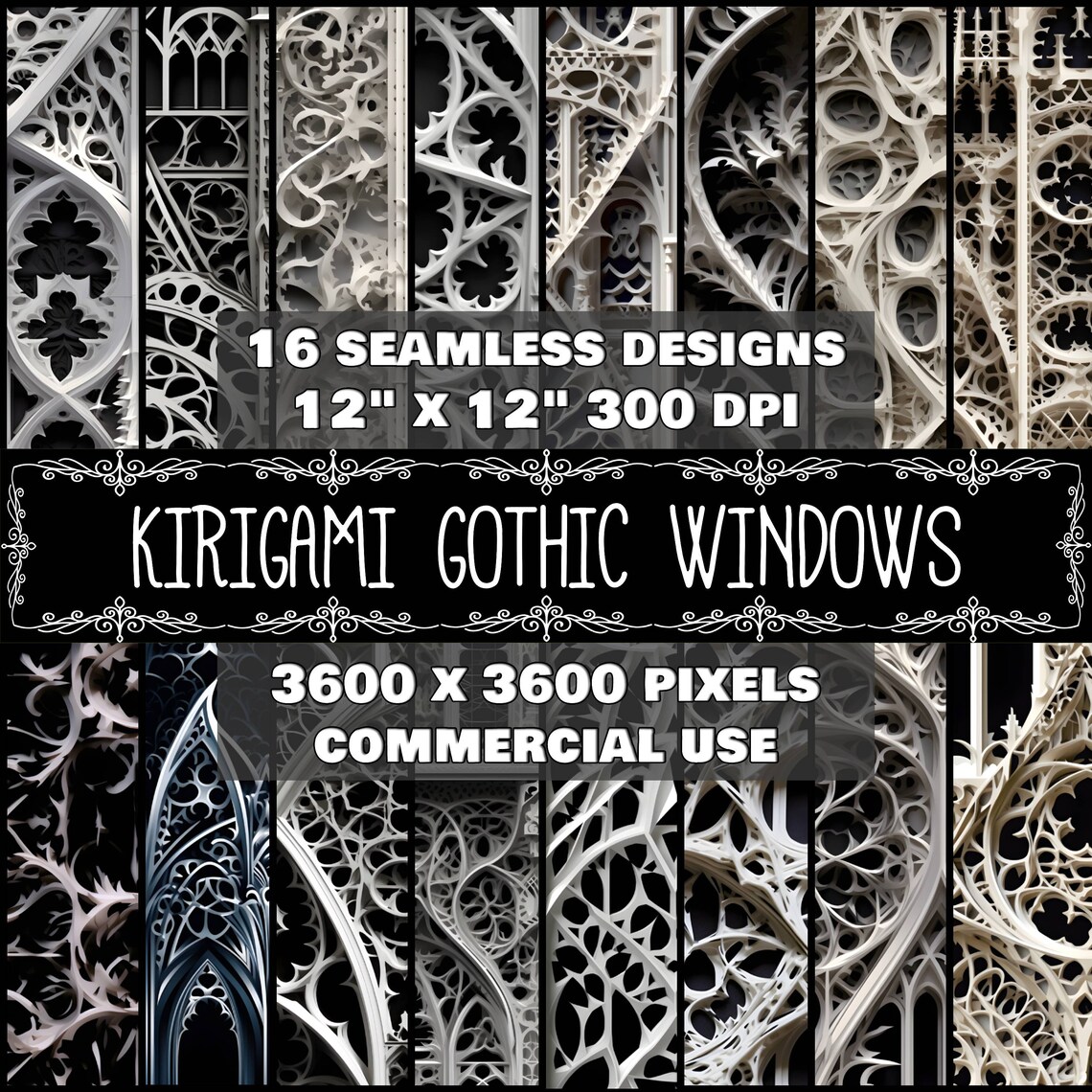 Digital Paper Kirigami Pattern Instant Download Seamless Digital Gothic ...