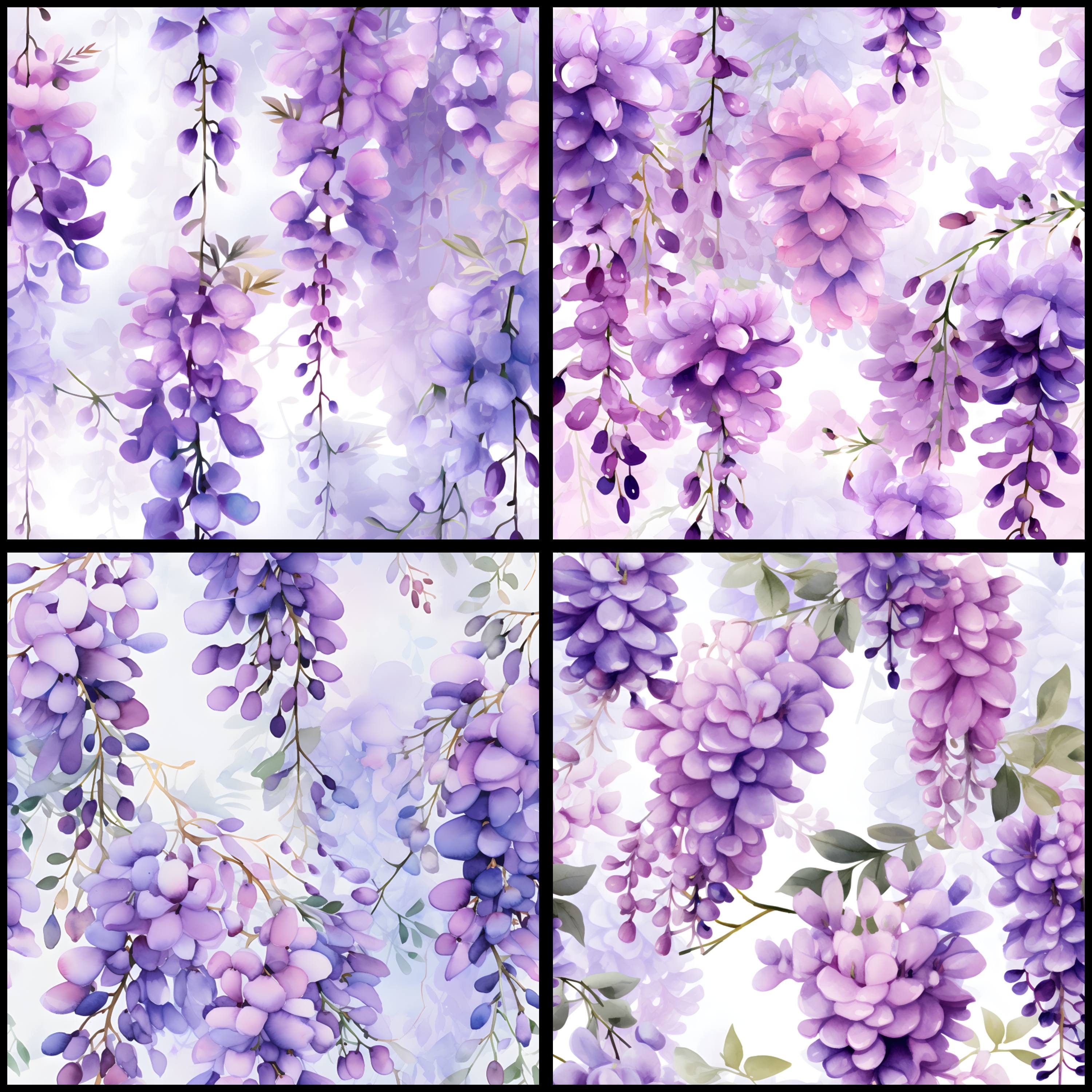 Digital Paper Wisteria Pattern Instant Download Seamless Watercolor ...