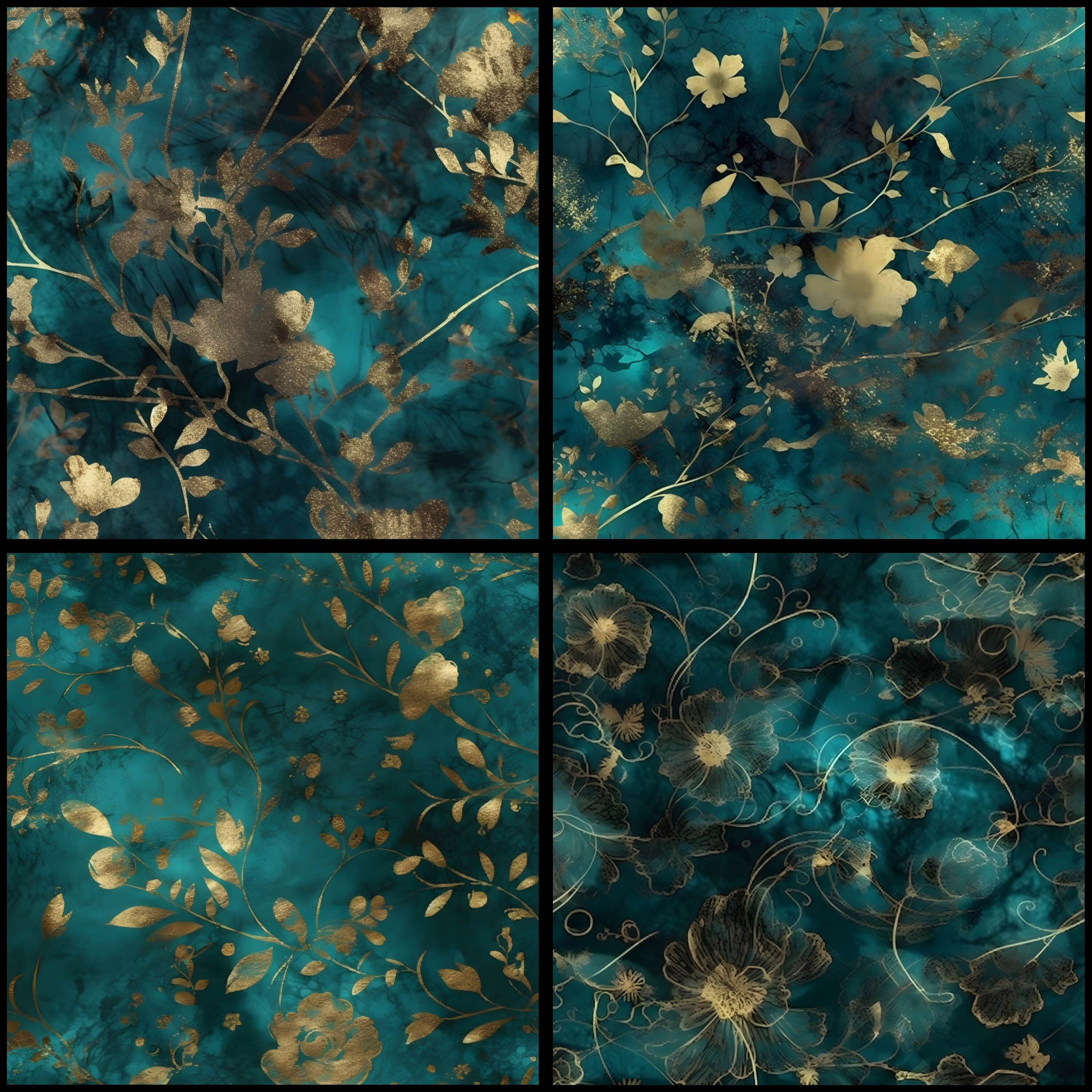 Digital Paper Gold Floral Pattern Instant Download Seamless Digital ...