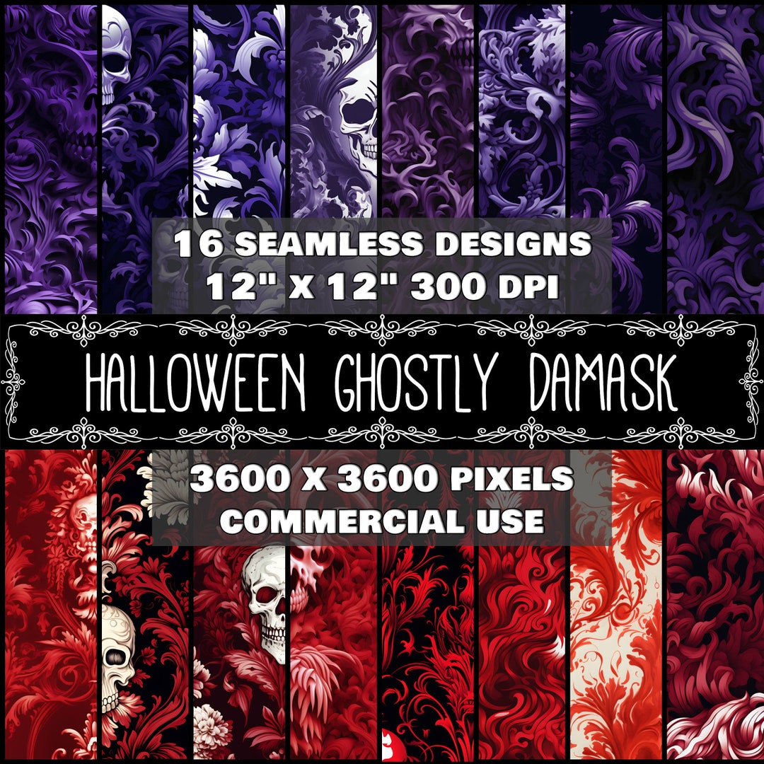 Halloween Digital Paper Damask Pattern Instant Download Seamless ...