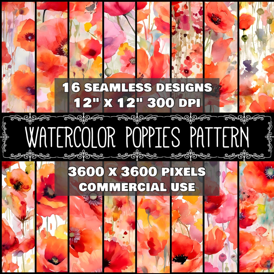 Digital Paper Poppies Pattern Instant Download Seamless Digital ...