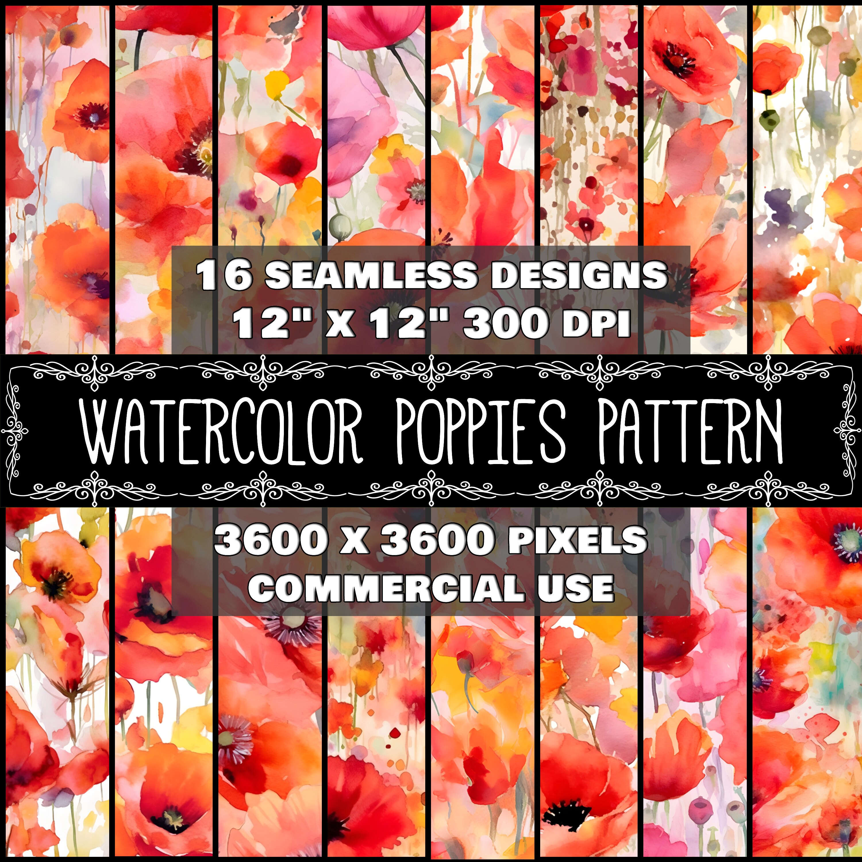 Digital Paper Poppies Pattern Instant Download Seamless Digital ...