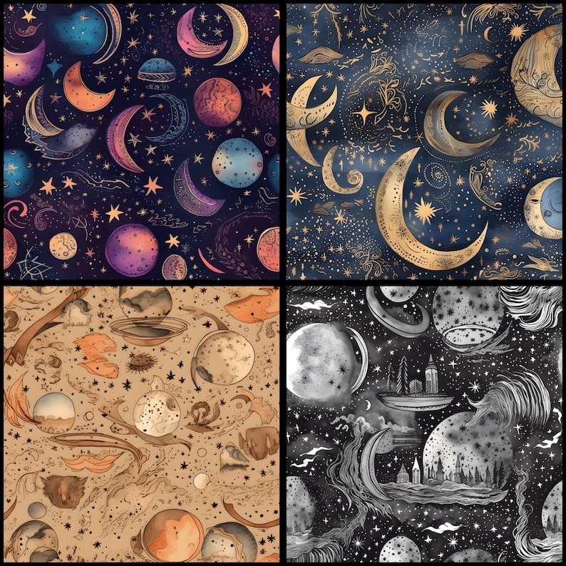 Digital Paper Night Sky Pattern Instant Download Seamless Digital ...