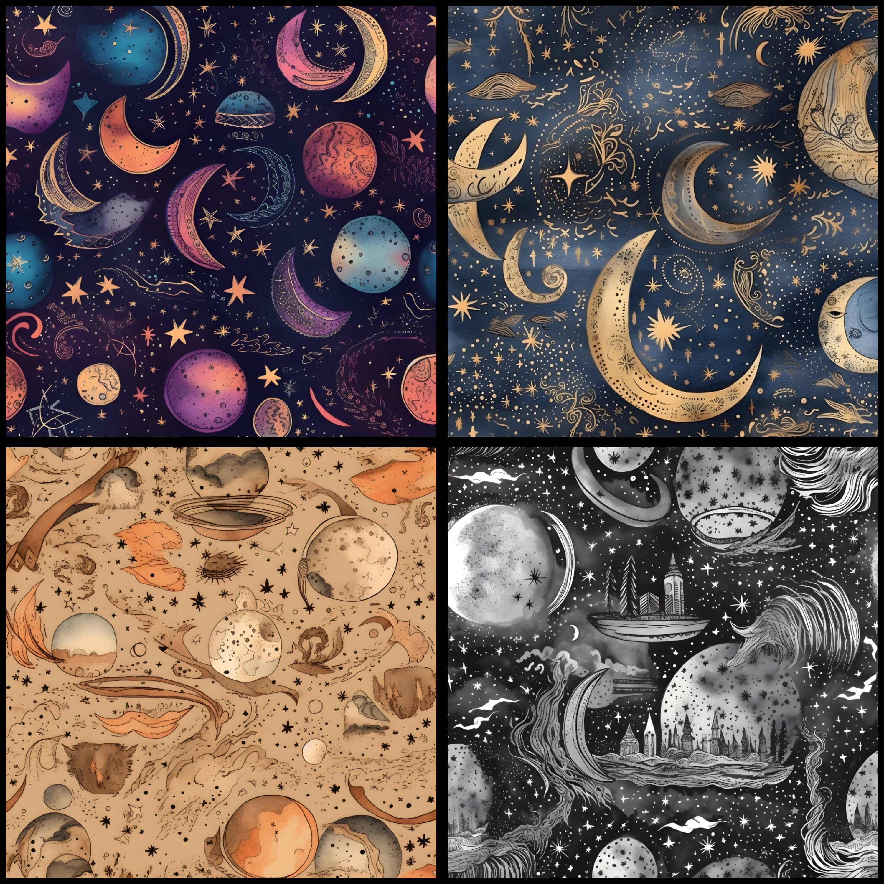 Digital Paper Night Sky Pattern Instant Download Seamless Digital ...