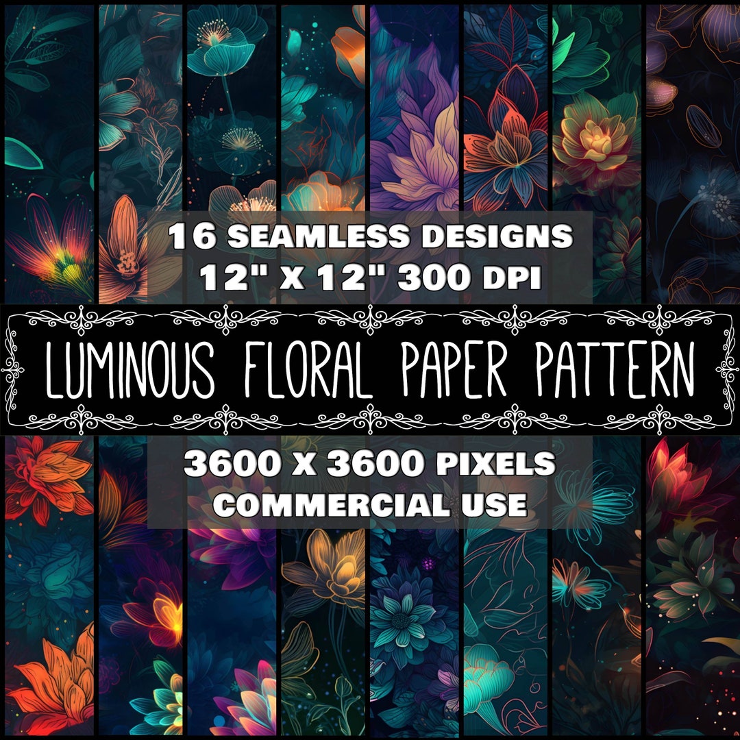 Digital Paper Luminous Floral Pattern Instant Download Seamless Digital ...