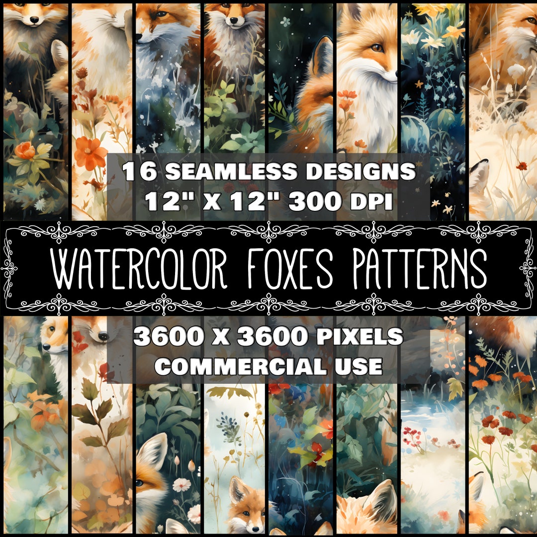 Digital Paper Fox Pattern Instant Download Seamless Digital Watercolor ...