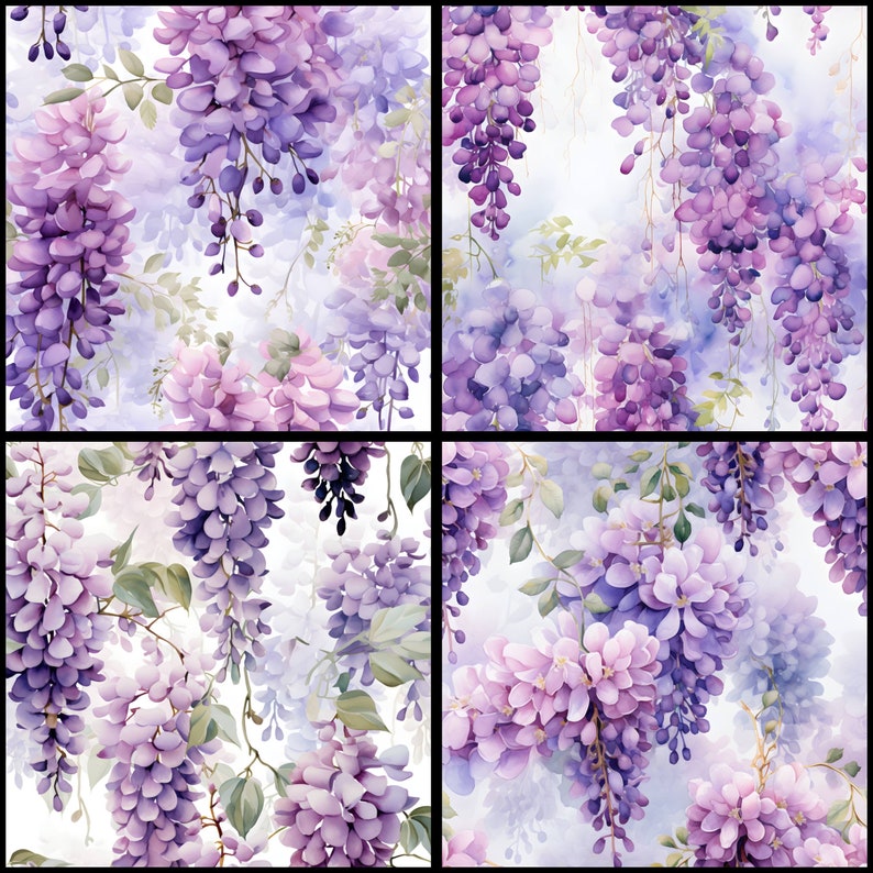 Digital Paper Wisteria Pattern Instant Download Seamless Watercolor ...