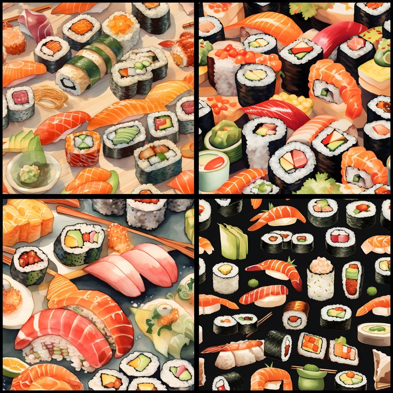 Digital Paper Sushi Pattern Instant Download Seamless Digital Japanese ...