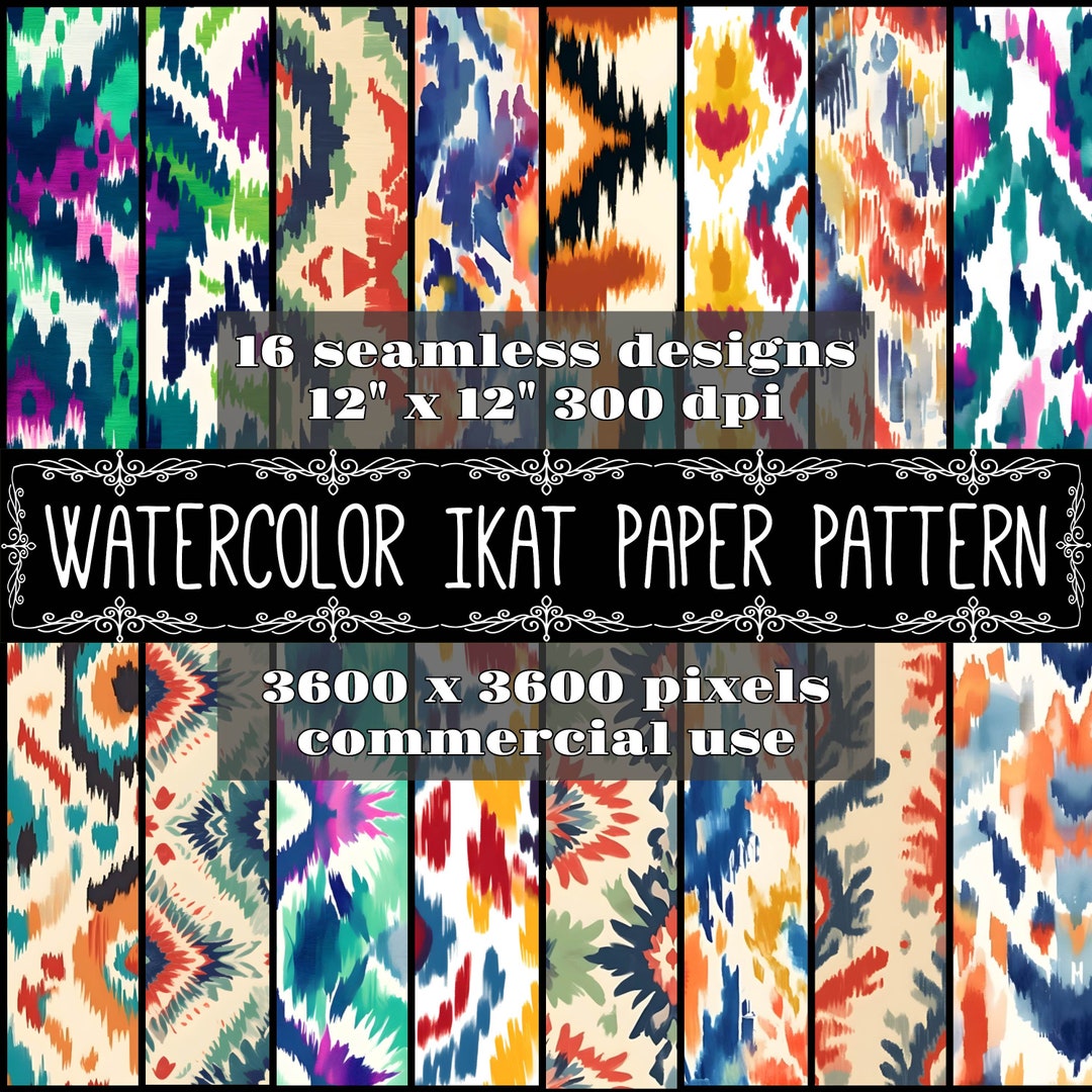Digital Paper Ikat Pattern Instant Download Seamless Watercolor Ikat ...