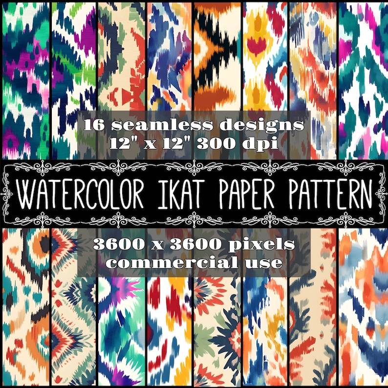 Digital Paper Ikat Pattern Instant Download Seamless Watercolor Ikat ...